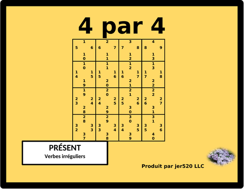 French Irregular Verbs Present Tense 4 by 4 | Teaching Resources