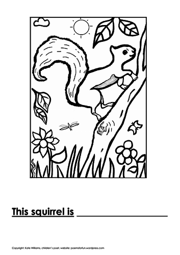 Squirrel Writing + Colouring Sheet - 1 line. | Teaching Resources
