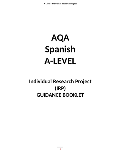 Individual Research Project - Guidance booklet for students | Teaching ...