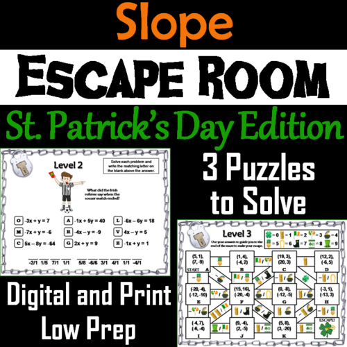 Finding the Slope Game: Escape Room St. Patrick's Day Math Activity ...