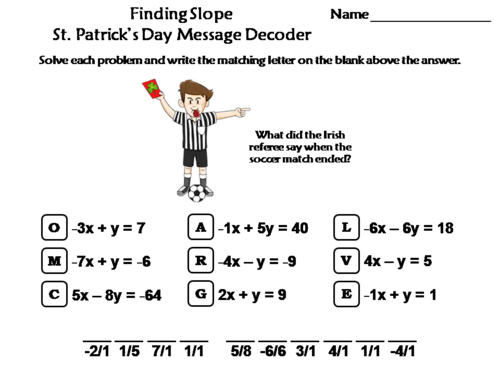 Finding Slope St. Patrick's Day Math Activity: Message Decoder ...