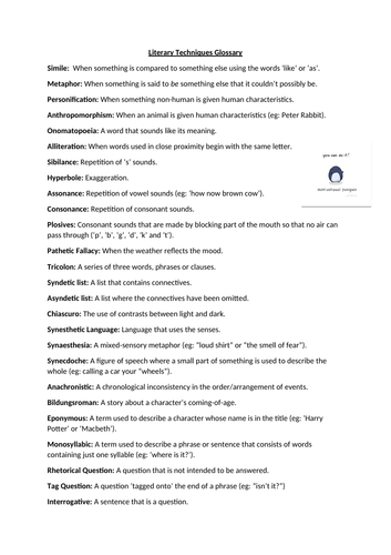 Literary Techniques Glossary | Teaching Resources Literary Techniques Glossary | Teaching Resources