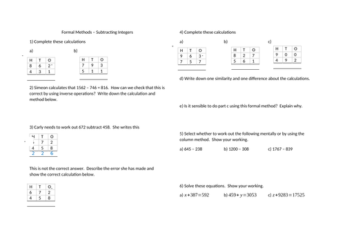 Year 7 Mastery - Formal Methods of Subtracting Integers | Teaching ...