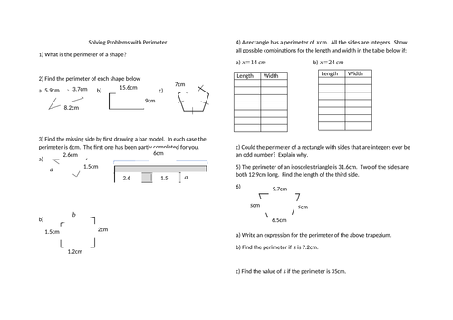 Year 7 Mastery - Solving Problems Involving Perimeters | Teaching Resources