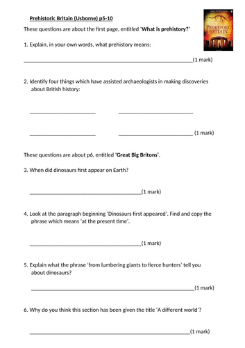 Reading comprehension questions for 'Prehistoric Britain' by Usborne ...