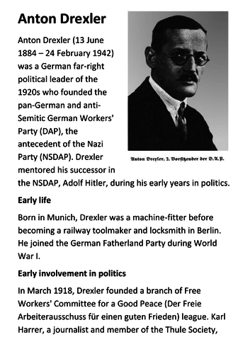 Anton Drexler Handout | Teaching Resources