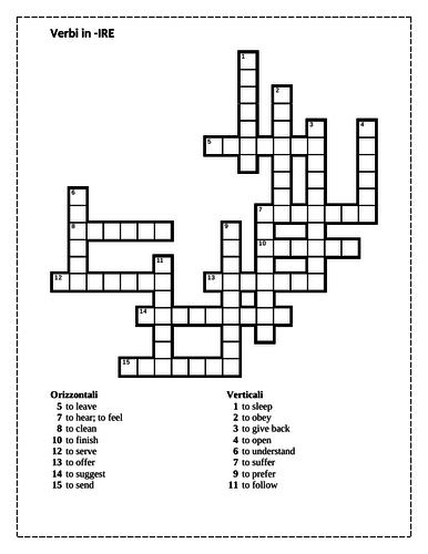IRE Verbs in Italian Verbi IRE Infinitives Crossword | Teaching Resources