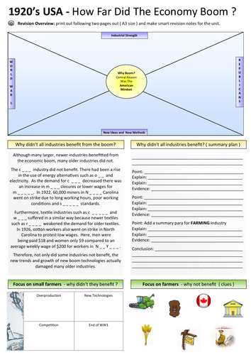 Why Did The US Economy Boom ? ( Revision Template ) | Teaching Resources