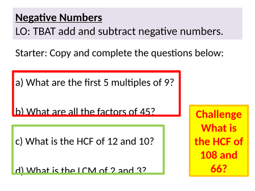 Adding and Subtracting Negative Numbers Differentiated Lesson ...