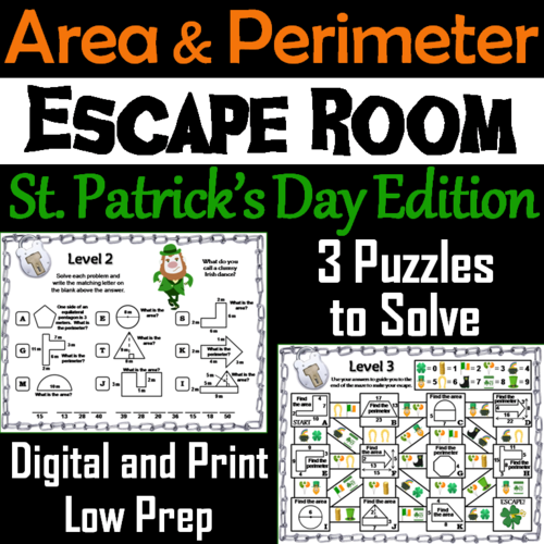 Area and Perimeter Game: Geometry Escape Room St. Patrick's Day Math ...