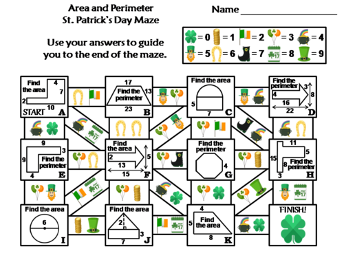 Area and Perimeter Activity: St. Patrick's Day Math Maze | Teaching ...