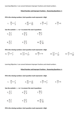 Improper Fractions & Mixed Numbers Activity | Teaching Resources