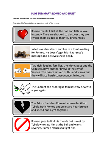Romeo and Juliet plot sort | Teaching Resources