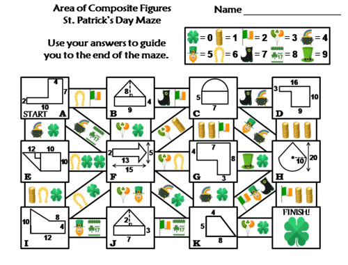 Area of Composite Figures Activity: St. Patrick's Day Math Maze ...