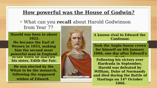 The House of Godwin - the power of Harold Godwinson pre-1066 | Teaching ...