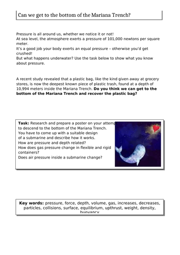 Assessment Task: Design a submarine to reach the bottom of the Mariana ...