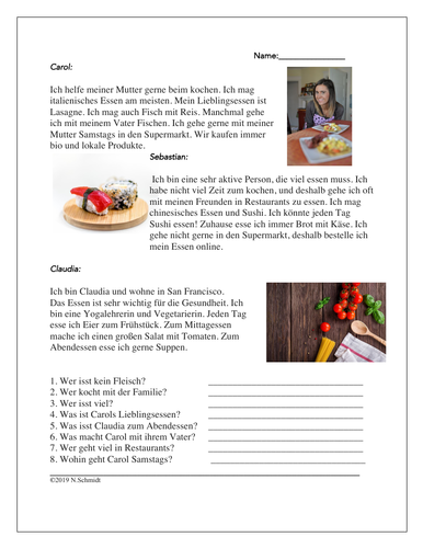 Das Essen Lesung: Easy German Reading on Food | Teaching Resources