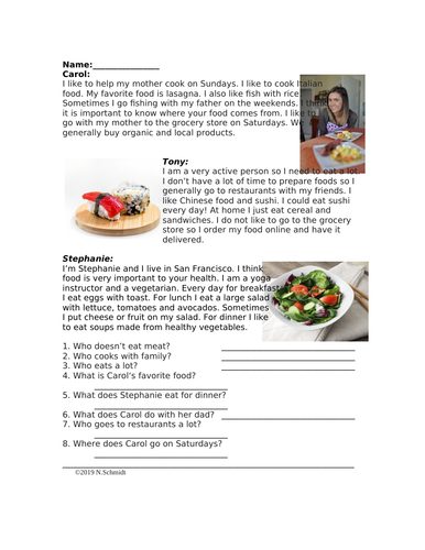 My Favorite Foods Easy English Reading (ELL / ESL / EFL) by ninatutor ...