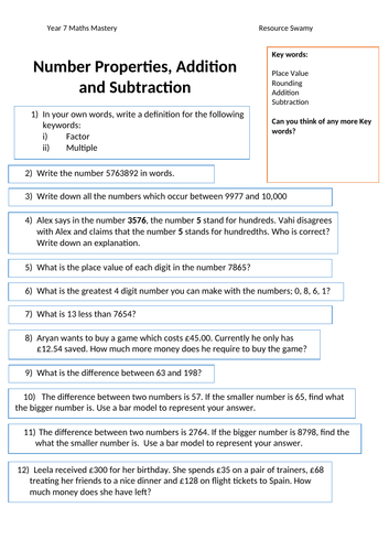 Maths Mastery - Number Properties, Addition and Subtraction | Teaching ...