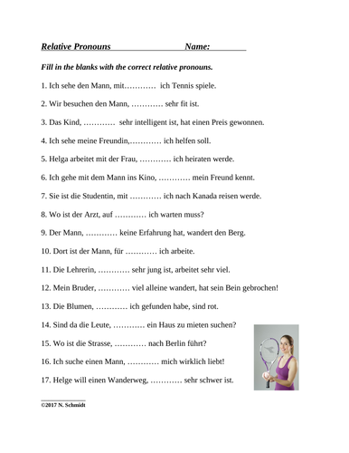 German Relative Pronouns Worksheet: Relativpronomen by ninatutor ...