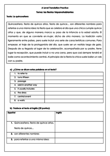 Spanish A Level las fiestas hispanohablantes: translations on ...