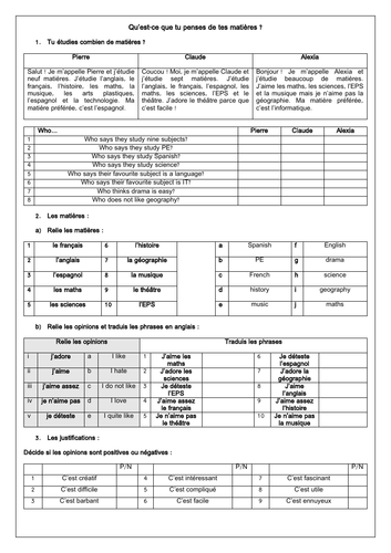 French School Subjects (5 worksheets) | Teaching Resources