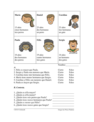 Comparatives Spanish Worksheet / Partner Activity - Comparativos (SUB ...