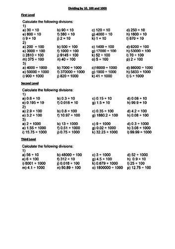 Dividing by 10, 100, 1000 | Teaching Resources