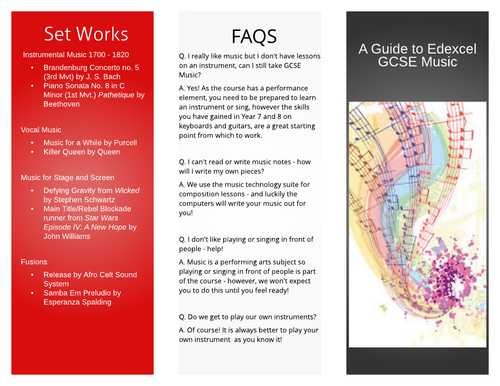 GCSE Music Edexcel 9-1 information leaflet for KS4 options evening ...