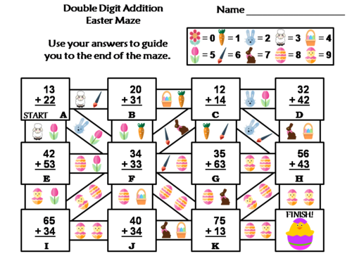 Double Digit Addition Without Regrouping Easter Math Maze | Teaching ...