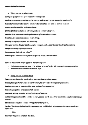 Exam Vocabulary | Teaching Resources