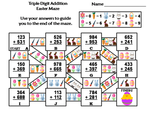 Triple Digit Addition With Regrouping Easter Math Maze | Teaching Resources