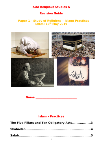 Revision Guide - AQA A GCSE RS - Islam Practices | Teaching Resources Revision Guide - AQA A GCSE RS - Islam Practices | Teaching Resources