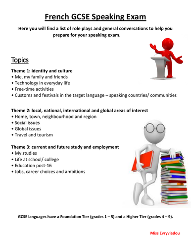 French GCSE - Speaking booklet | Teaching Resources