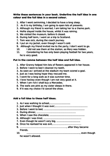 Complex Sentence Practice Worksheet Complex Sentences Practice | TPT