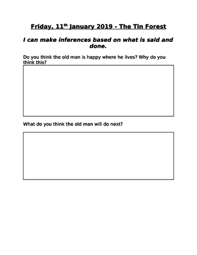 Reading Resources for The Tin Forest by Helen Ward and Wayne Anderson ...