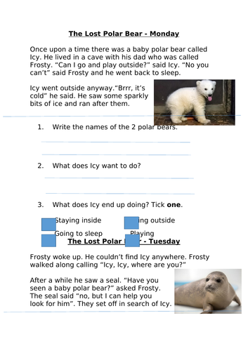 The Lost Polar Bear Comprehension Year 2 Key Stage 1 | Teaching Resources
