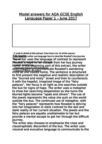 Levels 5, 7 and 9 model answers (AQA GCSE English Language Paper 1 June ...
