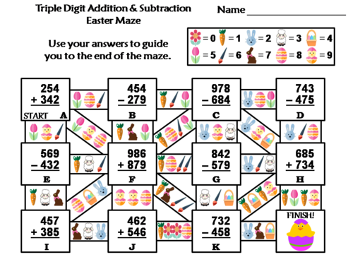 Triple Digit Addition With Regrouping Easter Math Maze | Teaching Resources