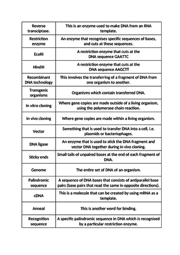 DNA technology Word Match up Task | Teaching Resources