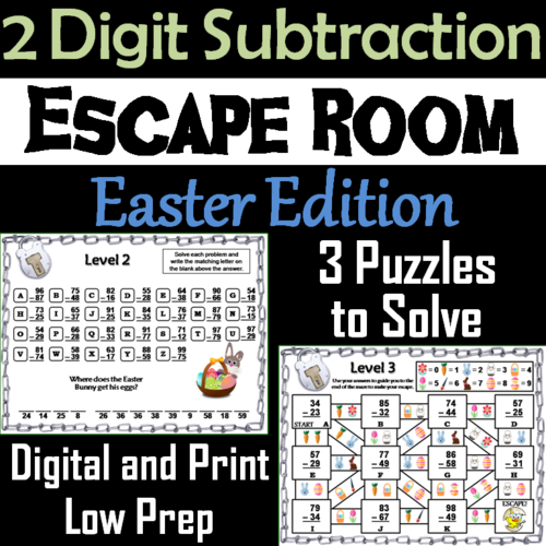 Double Digit Subtraction With and Without Regrouping: Easter Escape ...