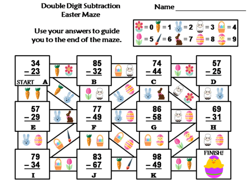 Double Digit Subtraction Easter Math Maze | Teaching Resources