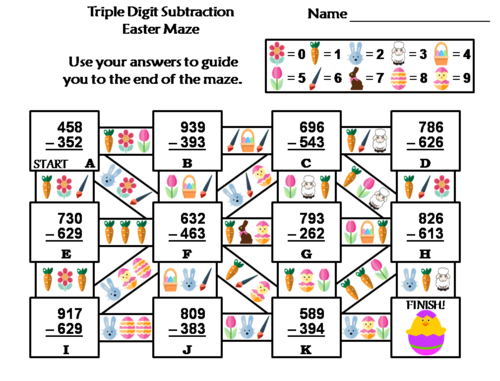 Triple Digit Subtraction Easter Math Maze | Teaching Resources