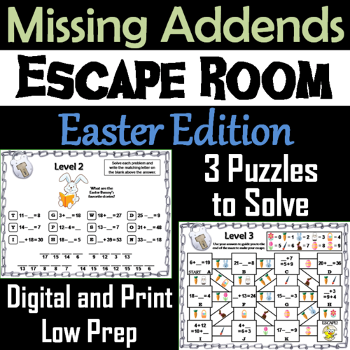 Missing Addends Addition and Subtraction Activity: Easter Escape Room ...