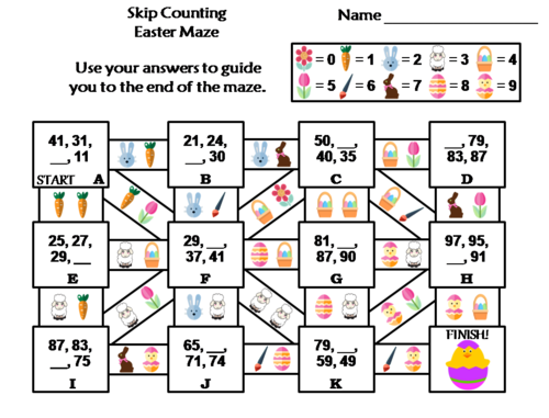Skip Counting by 2, 3, 4, 5, 10 Easter Math Maze | Teaching Resources