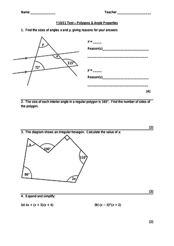 IGCSE Polygons & Angles Test | Teaching Resources IGCSE Polygons & Angles Test | Teaching Resources