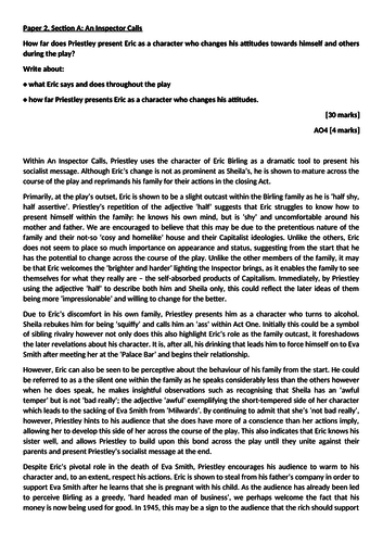 An Inspector Calls- Grade 9 example essay | Teaching Resources An Inspector Calls- Grade 9 example essay | Teaching Resources