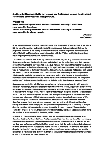 Macbeth - Grade 9 example essay | Teaching Resources Macbeth - Grade 9 example essay | Teaching Resources
