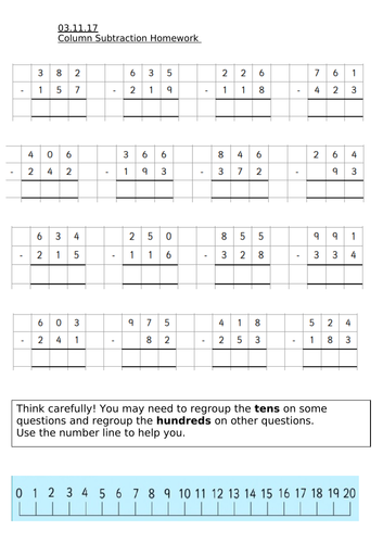 Year 3 Column Subtraction - 3 Digit Numbers Worksheet | Teaching Resources Year 3 Column Subtraction - 3 Digit Numbers Worksheet | Teaching Resources