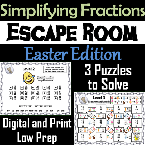 Easter Escape Room Math: Simplifying Fractions Game; 4th 5th 6th 7th ...
